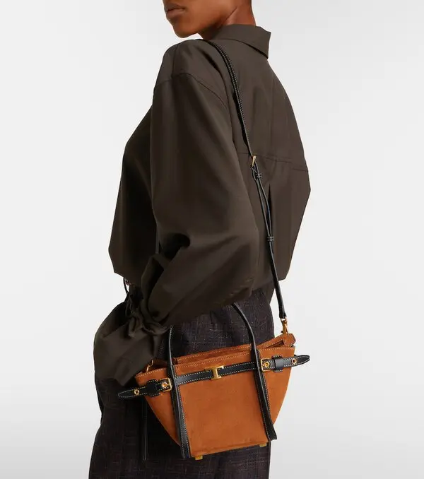 TOD'S T Signature Mini Suede Top-handle Bag - Brown