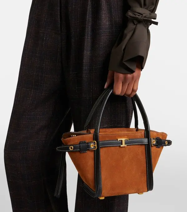 TOD'S T Signature Mini Suede Top-handle Bag - Brown