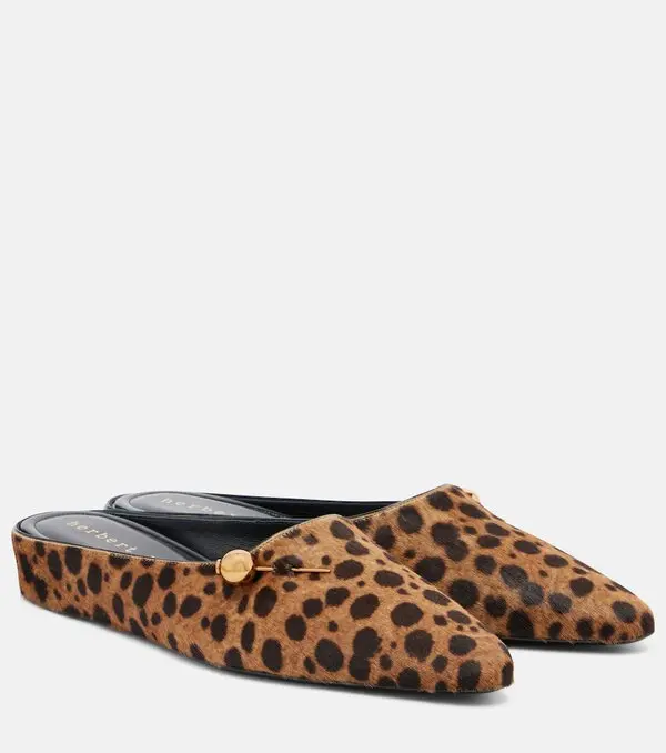 HERBERT LEVINE Cheetah-print Calf Hair Mules - Beige