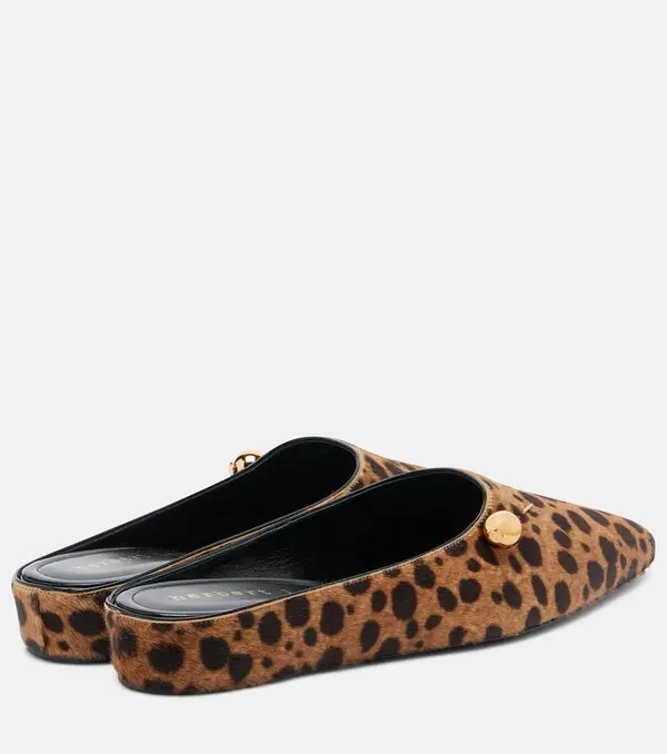 HERBERT LEVINE Cheetah-print Calf Hair Mules - Beige