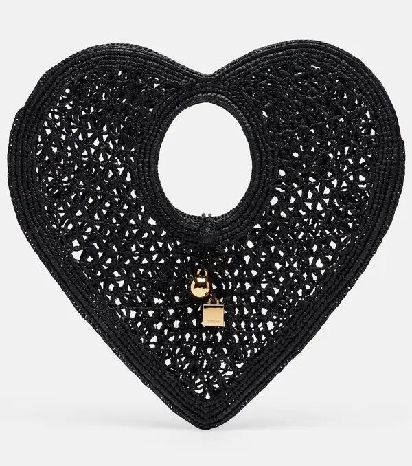 Jacquemus Spiaggia Coeur Raffia Top-handle Bag - Black