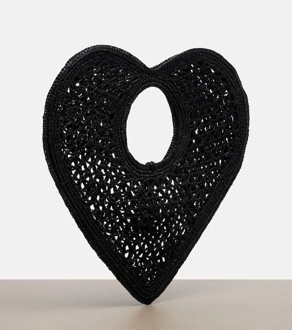 Jacquemus Spiaggia Coeur Raffia Top-handle Bag - Black