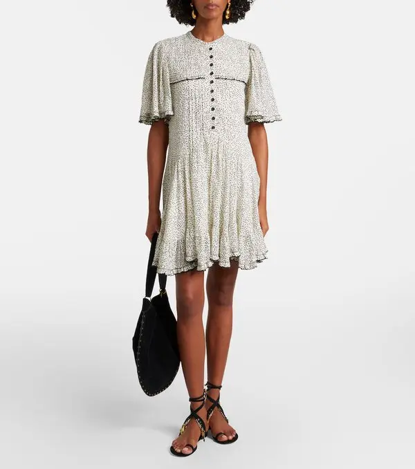 MARANT ETOILE Daynia Polka Dot Cotton Mini Dress - White