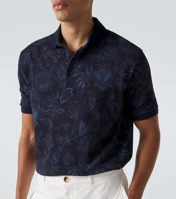 Etro Floral Cotton Pique Polo Shirt