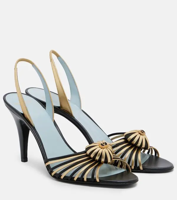 Valentino Garavani Cour Royal Leather Slingback Sandals - Black
