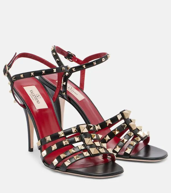 Valentino Garavani Rockstud Leather Heeled Sandals - Black