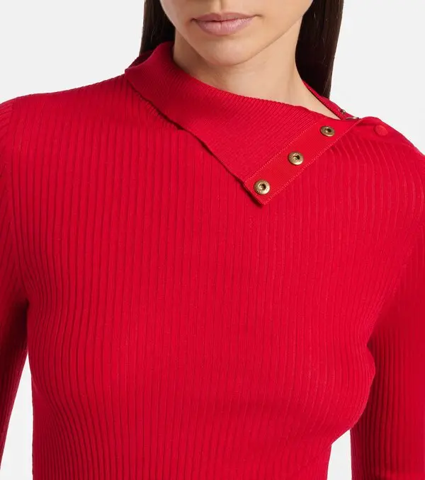 Moncler Virgin Wool Ribbed Turtleneck Sweater - Red
