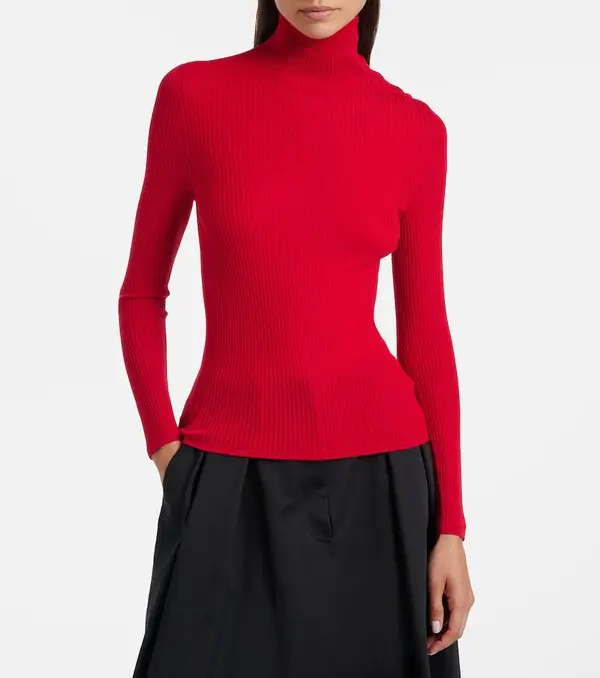 Moncler Virgin Wool Ribbed Turtleneck Sweater - Red
