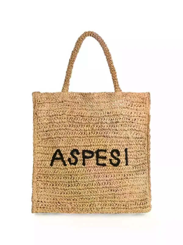 Aspesi Embroidered Logo Tote Bag - Neutrals