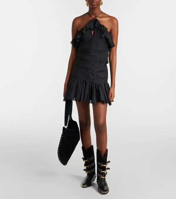 MARANT ETOILE Daneen Ruffled Cotton-blend Mini Skirt - Black