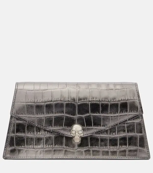 Alexander McQueen Skull Croc-effect Leather Clutch