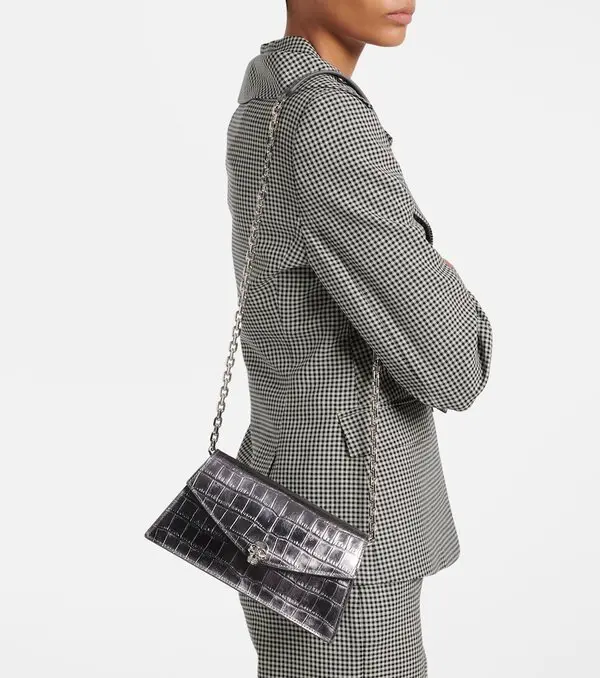 Alexander McQueen Skull Croc-effect Leather Clutch