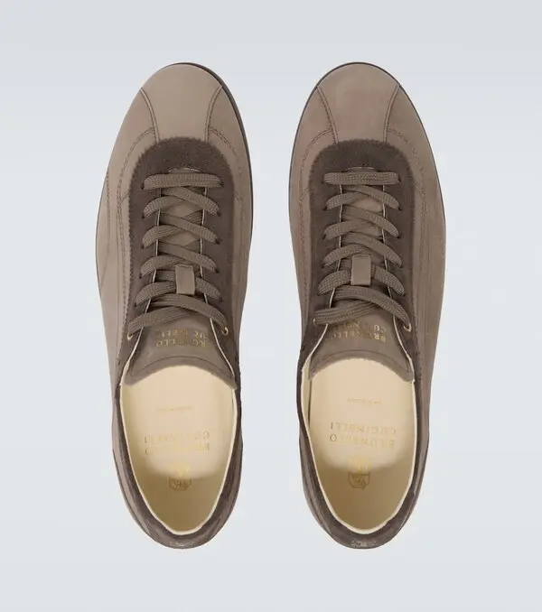 Brunello Cucinelli Suede-trimmed Leather Lace-up Sneakers
