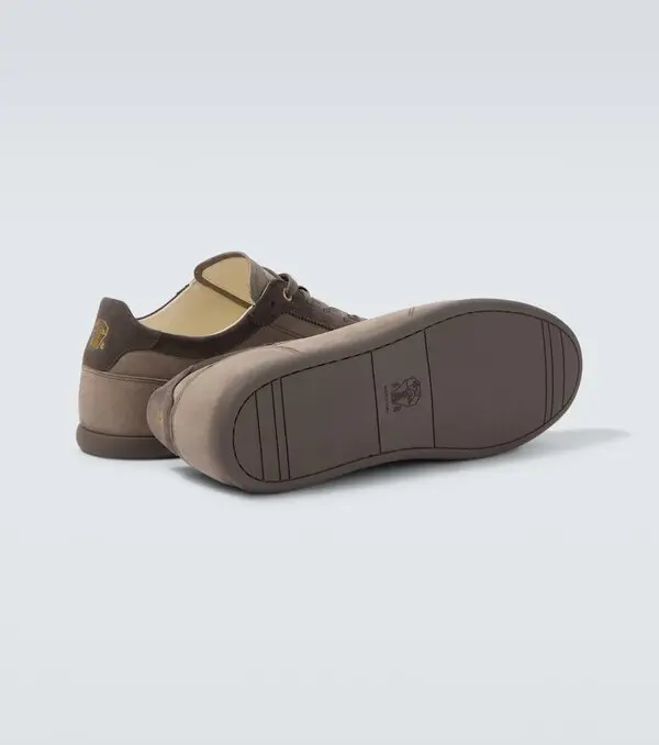 Brunello Cucinelli Suede-trimmed Leather Lace-up Sneakers