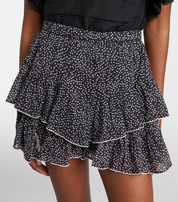 MARANT ETOILE Jocadia Polka-dot Ruffled Cotton Shorts - Black