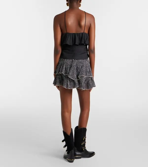 MARANT ETOILE Jocadia Polka-dot Ruffled Cotton Shorts - Black