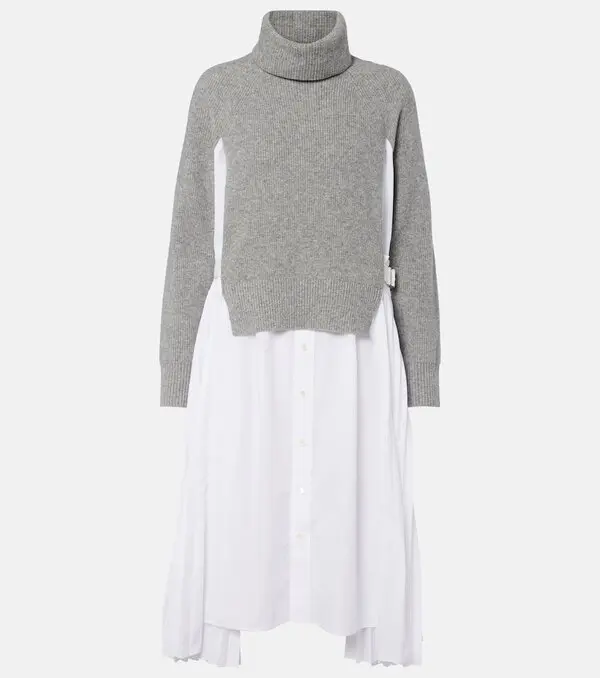 Sacai Layered Turtleneck Midi Dress