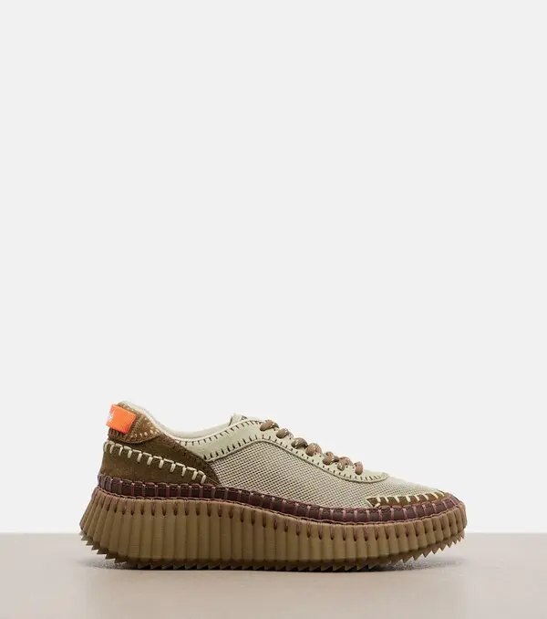 Chloé Nama Platform Sneakers In Army - Green