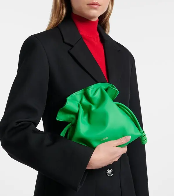 Loewe Flamenco Coil Mini Leather Clutch - Green