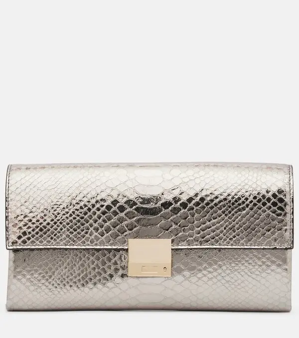 TOM FORD Snake-effect Metallic Leather Clutch