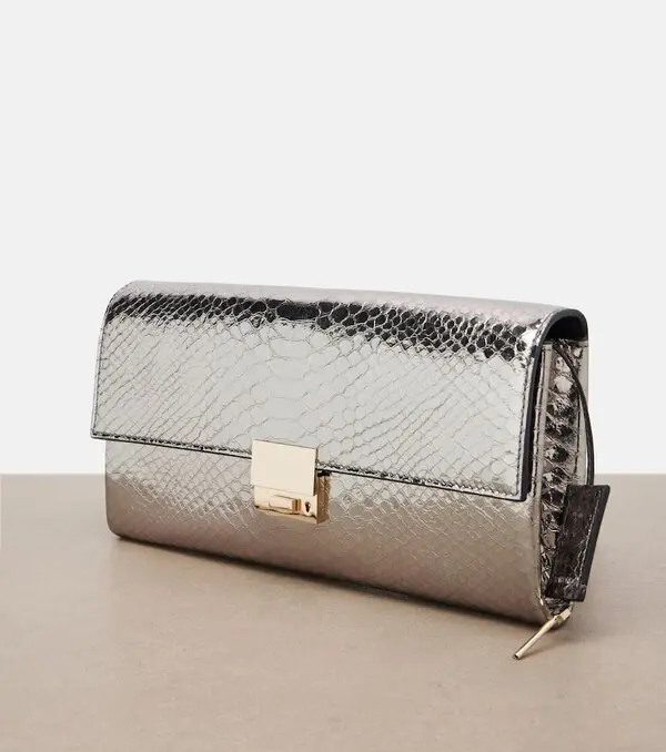TOM FORD Snake-effect Metallic Leather Clutch