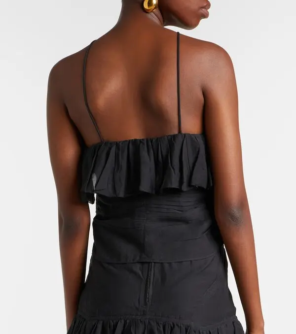 MARANT ETOILE Djimia Halterneck Cotton-blend Voile Top With Ruffled Trim - Black
