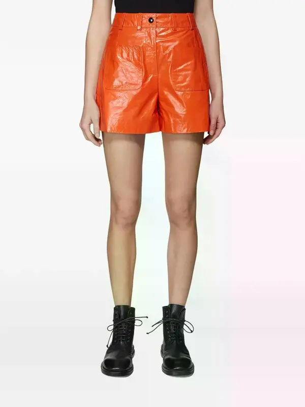 OLIVIER THEYSKENS Wrinkled Leather Patch-pocket Shorts