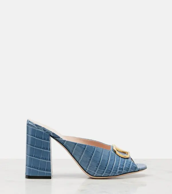 Valentino Garavani Vlogo Croc-effect Leather Mules