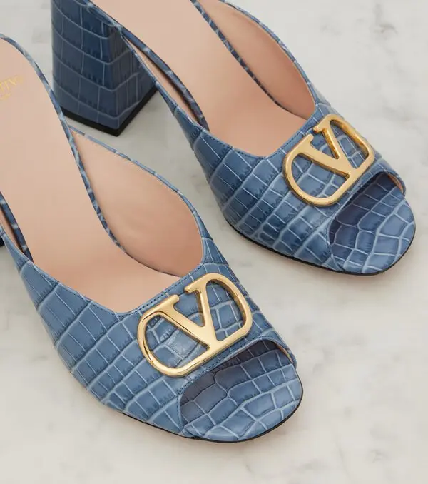 Valentino Garavani Vlogo Croc-effect Leather Mules