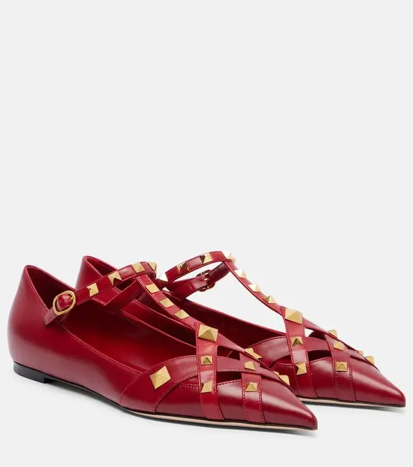 Valentino Garavani Studded Leather Ballet Flats - Red