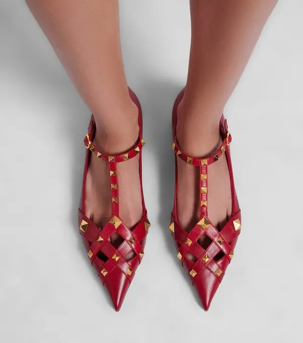 Valentino Garavani Studded Leather Ballet Flats - Red