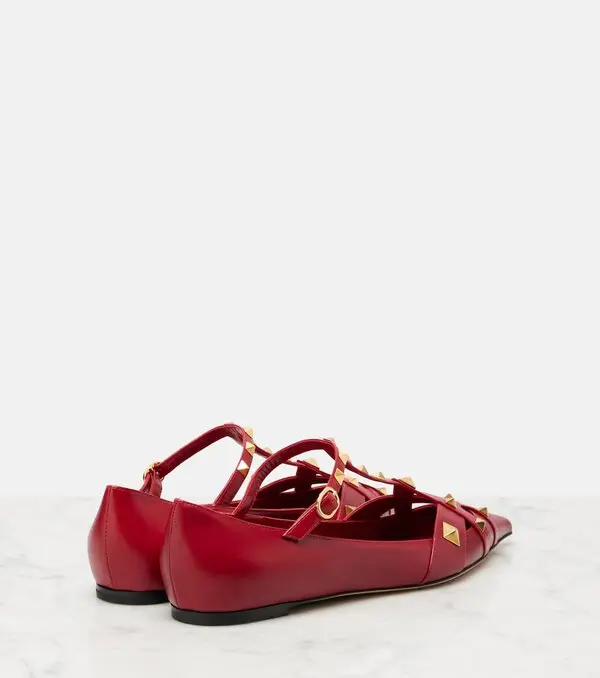 Valentino Garavani Studded Leather Ballet Flats - Red