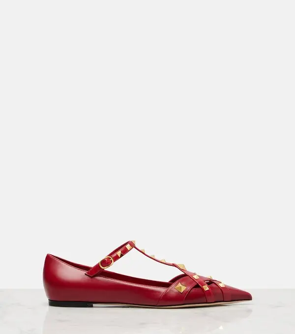 Valentino Garavani Studded Leather Ballet Flats - Red