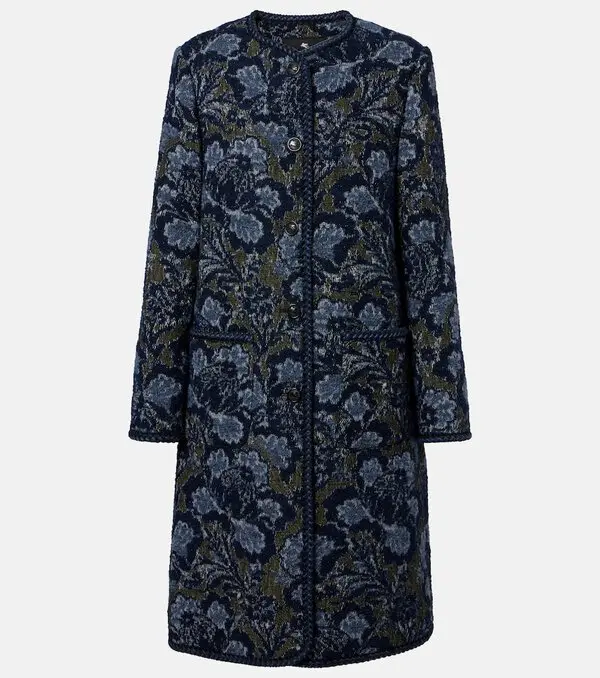 Etro Cotton And Wool-blend Jacquard Coat - Blue