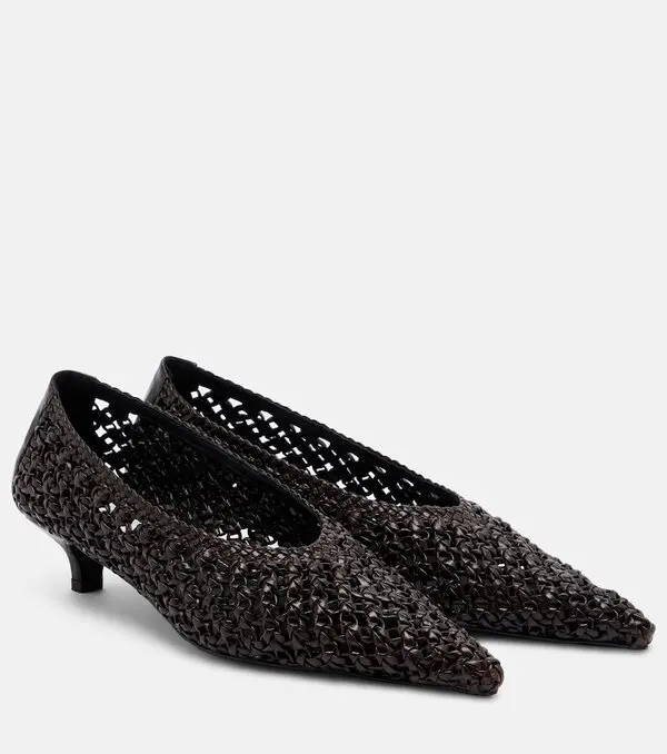 TOTEME Woven Leather Pointed Toe Pumps - Brown