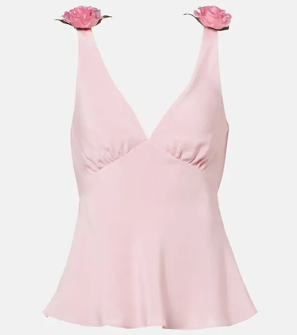 RODARTE Floral-appliqué Silk Crêpe Top