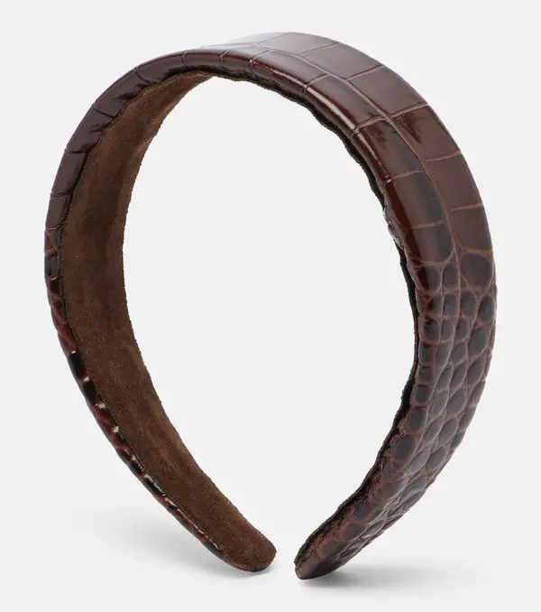 JENNIFER BEHR Cruz Croc-effect Leather Headband - Brown