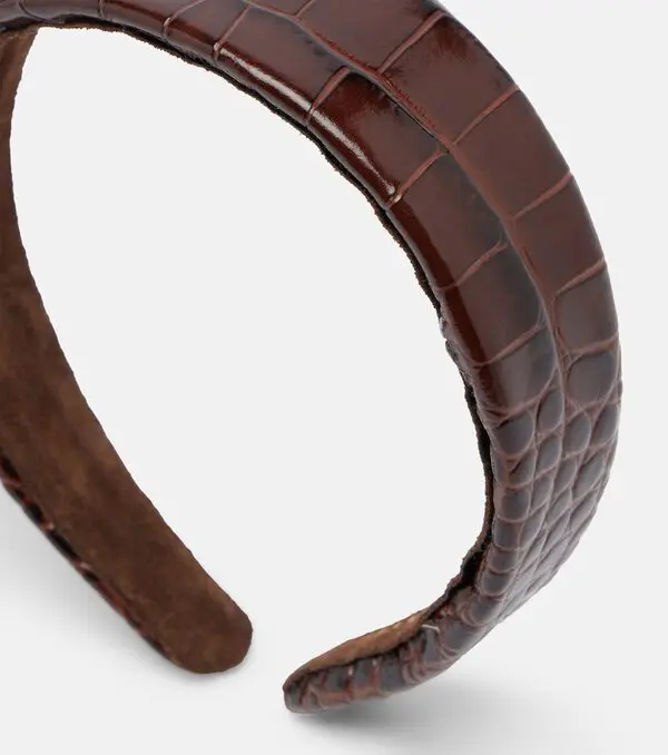 JENNIFER BEHR Cruz Croc-effect Leather Headband - Brown