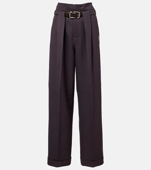 Attico Pleated Virgin Wool Wide-leg Pants - Grey