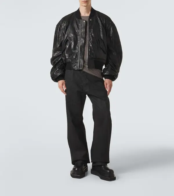 Rick Owens Leather Bomber Jacket - Black