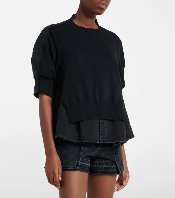 Sacai Layered Cotton-blend Sweater - Black