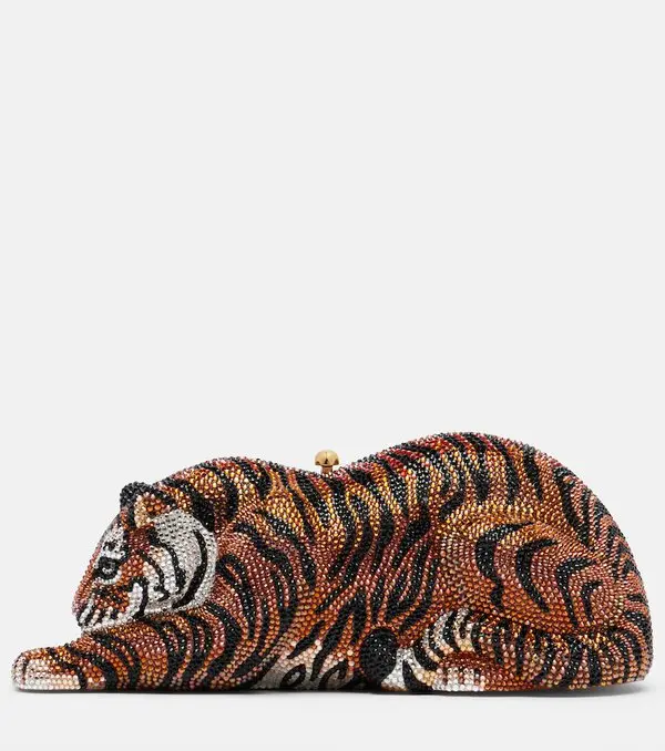 Judith Leiber Wildcat Small Crystal Clutch - Brown