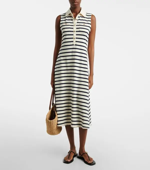 FRAME Sea Breeze Striped Cotton Polo Dress