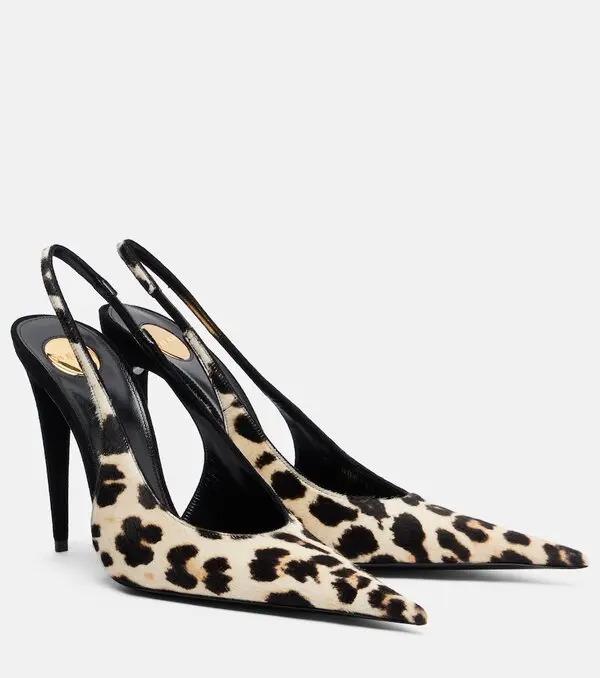 Saint Laurent Guermantes Calf Hair Slingback Pumps - Beige
