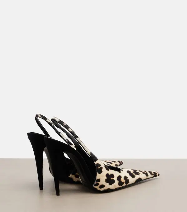 Saint Laurent Guermantes Calf Hair Slingback Pumps - Brown