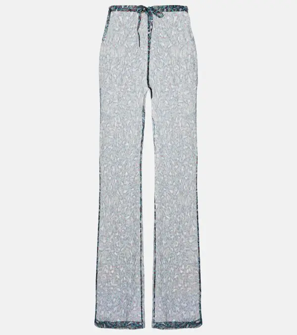 Dries Van Noten Printed Sheer Silk Wide-leg Pants - Multicoloured
