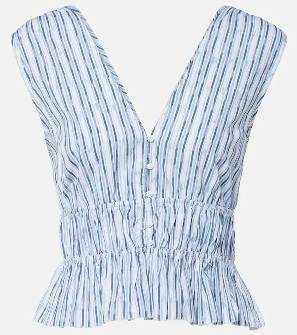 Velvet By Graham & Spencer Verena Striped Cotton-blend Top - Blue