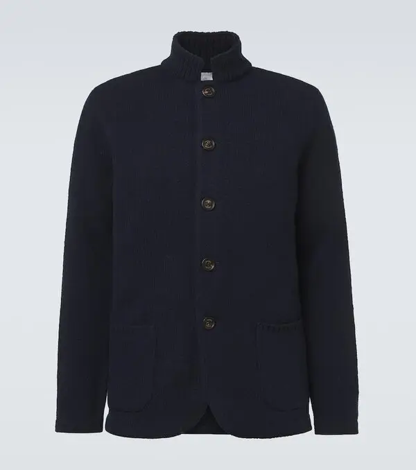 Eleventy Wool And Cashmere-blend Cardigan - Blue