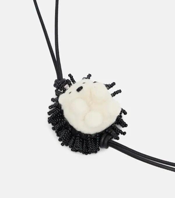 Loewe Hedgehog Beaded Wool Bag Charm - Black