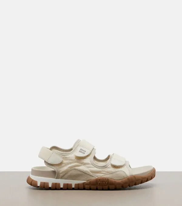 Miu Miu Leather-trimmed Fabric Sandals - Beige